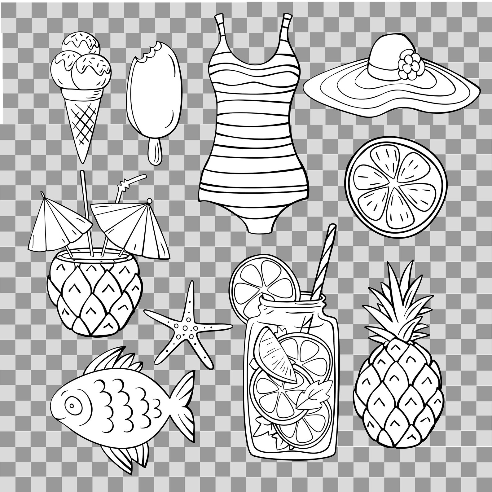 Hand-drawn "summer" Clipart, PNG Summer Clipart, SVG Summer Clipart, 30 ...