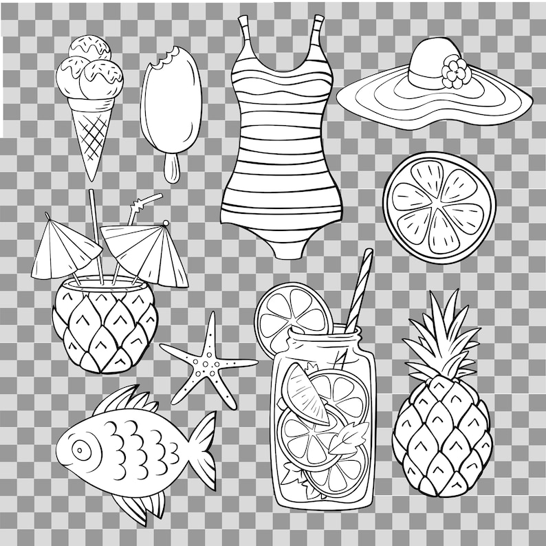 Hand-drawn "summer" Clipart, PNG Summer Clipart, SVG Summer Clipart, 30 ...