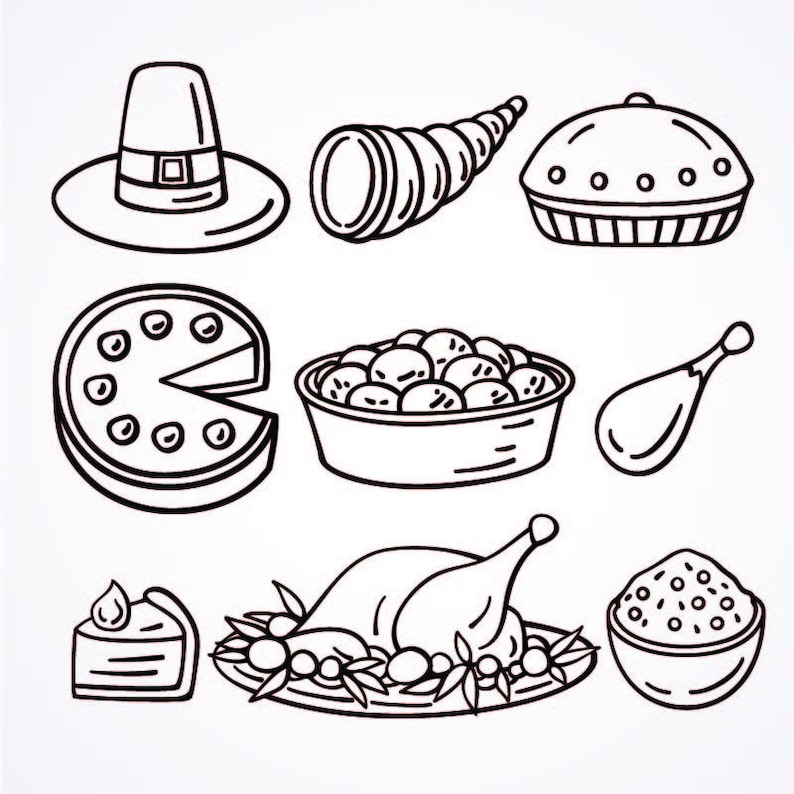 Hand-drawn Thanksgiving Clipart, 34 Separete Images, PNG,SVG,EPS ...