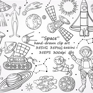 Hand-drawn Space Clipart, Astronauts Clip Art, Aliens, UFO, Planets ...