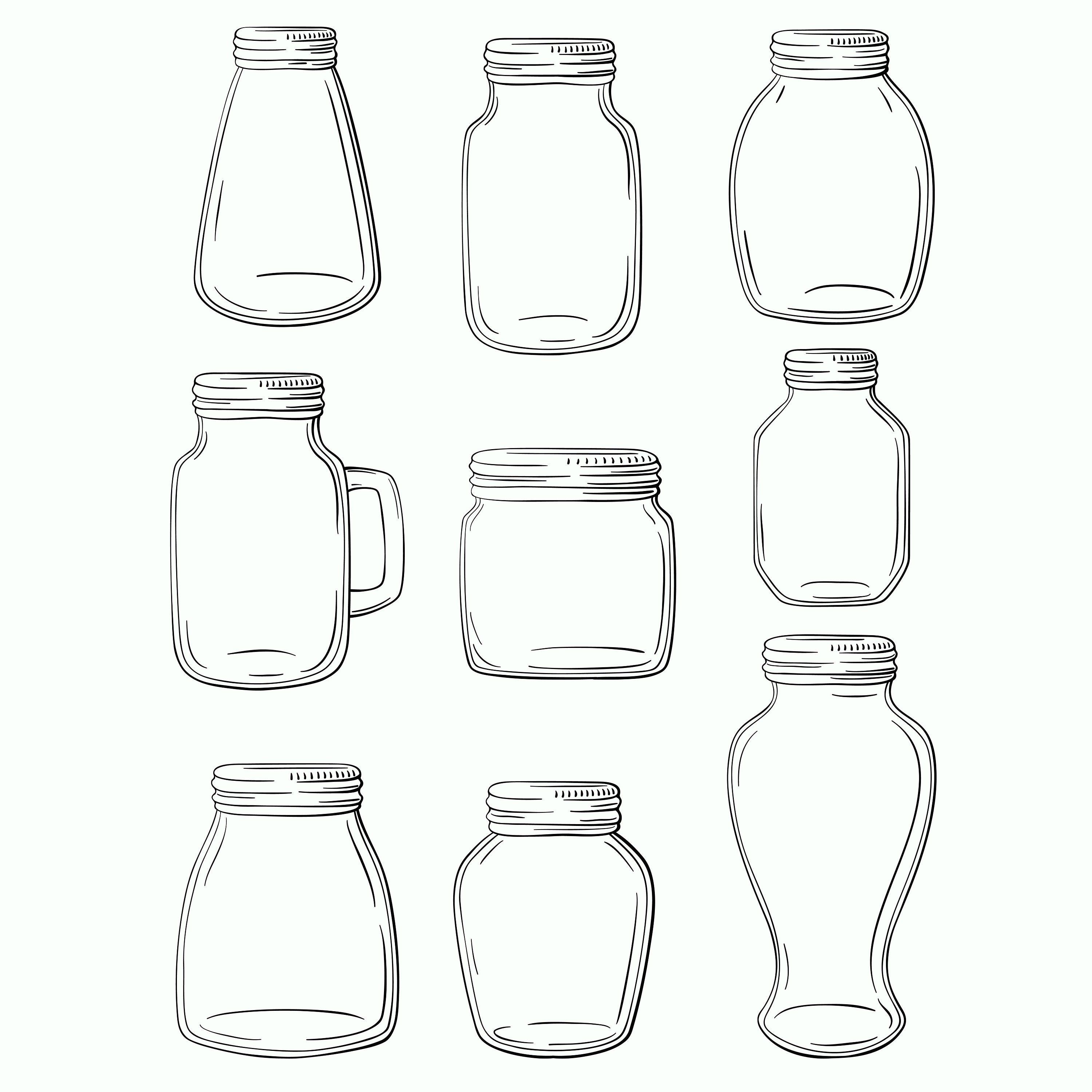 Mason Jar Clipart, 36 PNG Mason Jar,36 SVG Mason Jar, Hand Drawn Mason ...
