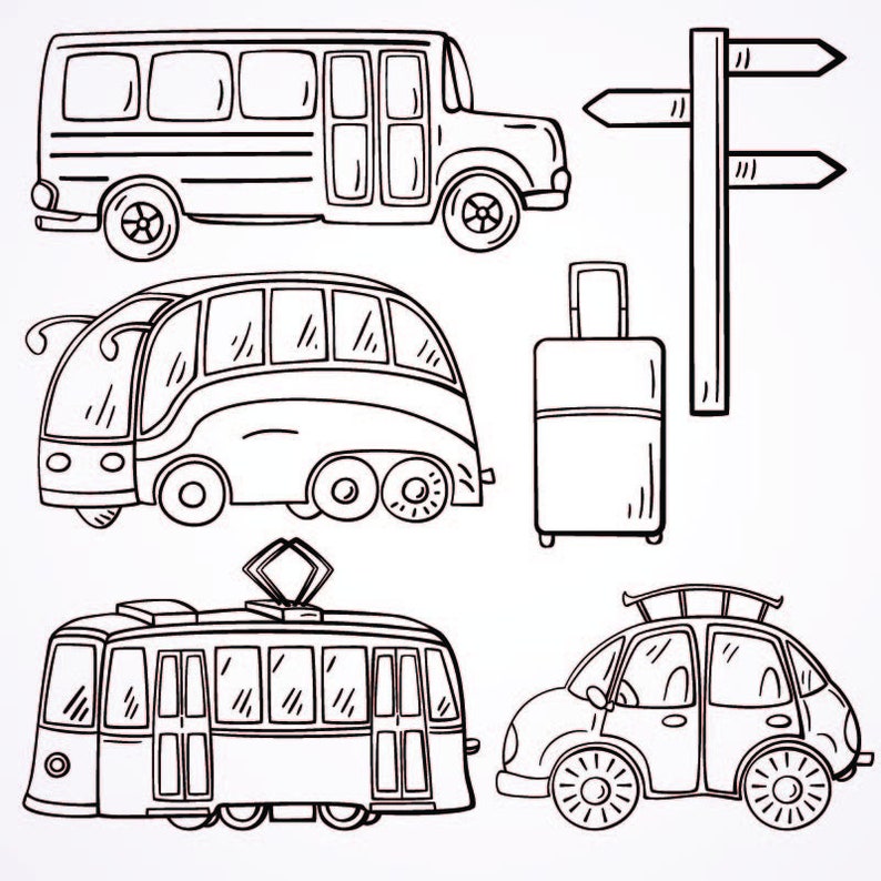 Hand-drawn Transport Clipart,20 Separete Images, Clip Art Set of ...