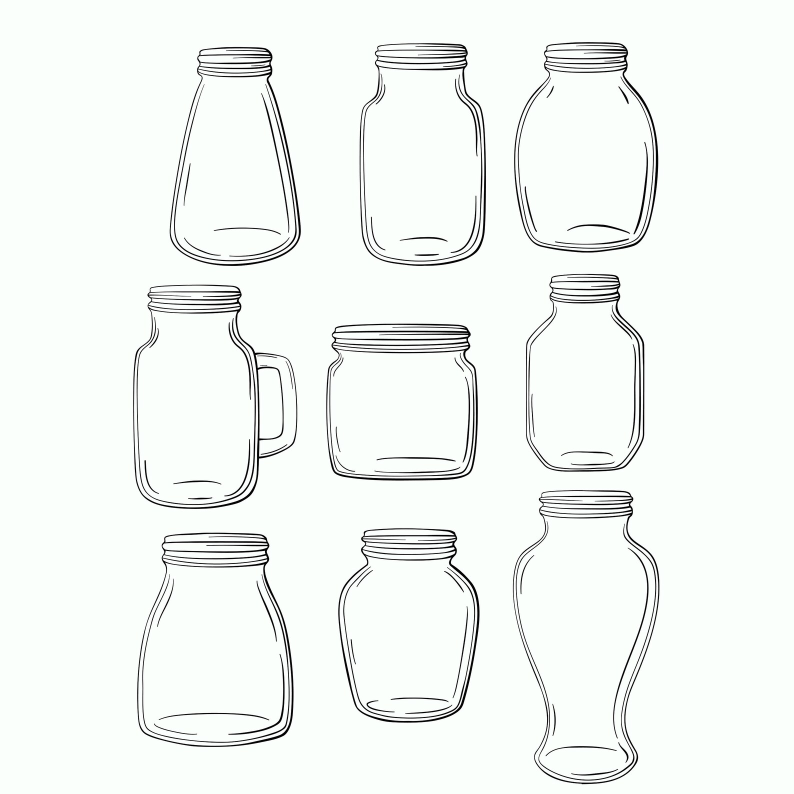 Mason Jar Clipart, 36 PNG Mason Jar,36 SVG Mason Jar, Hand Drawn Mason ...
