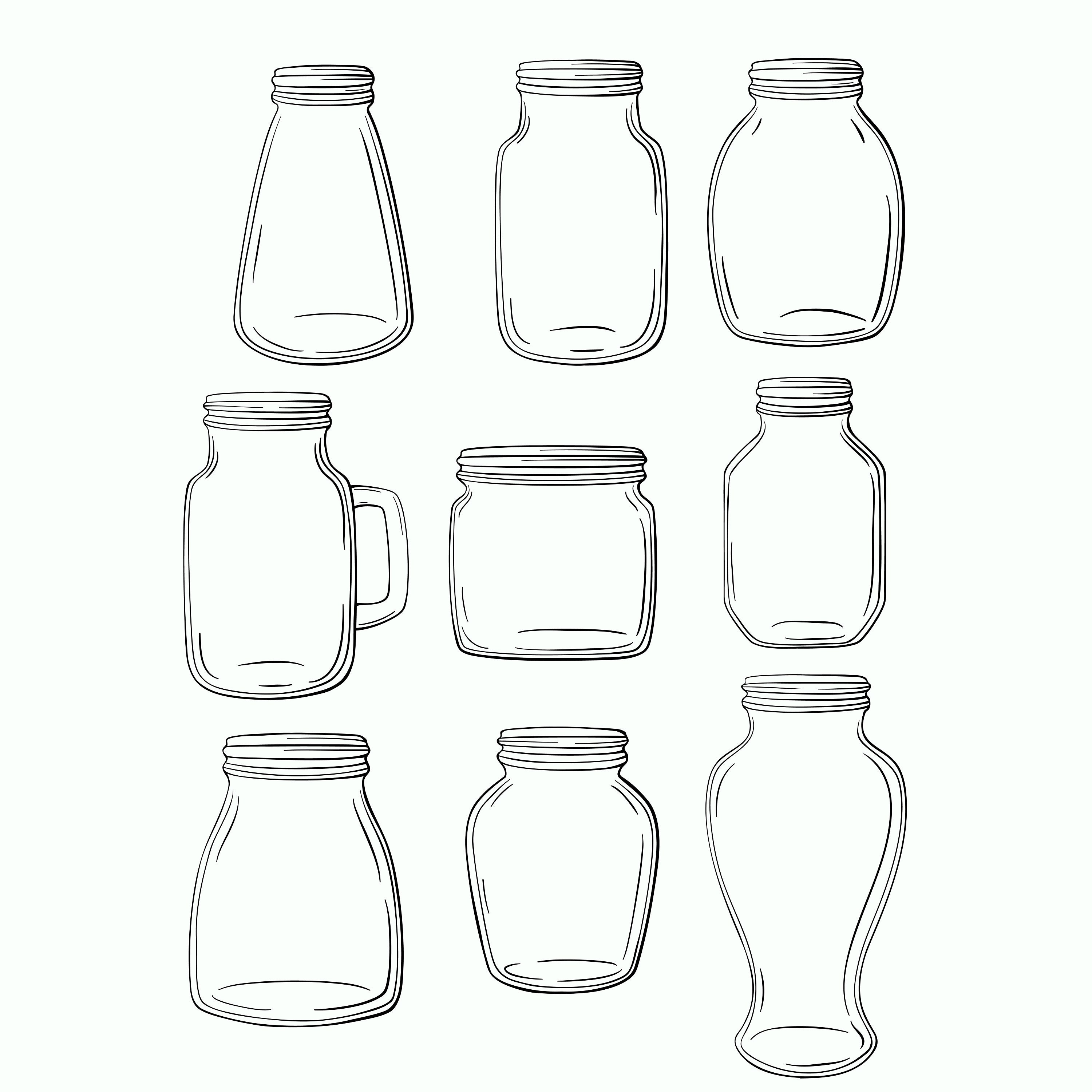 Mason Jar Clipart, 36 PNG Mason Jar,36 SVG Mason Jar, Hand Drawn Mason ...