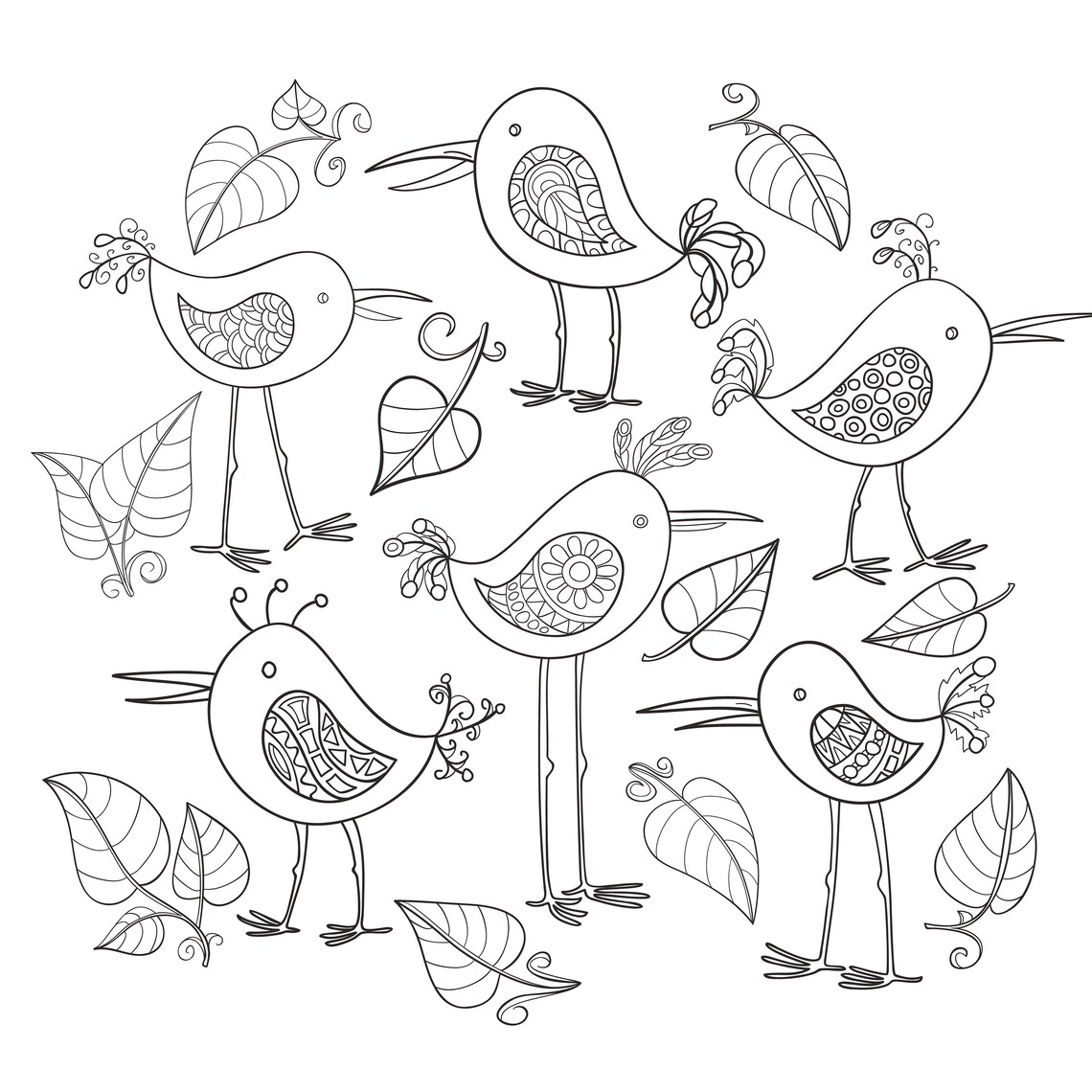 Hand-drawn Birds and Leaves Clipart,png Birds Clipart,doodle Birds ...