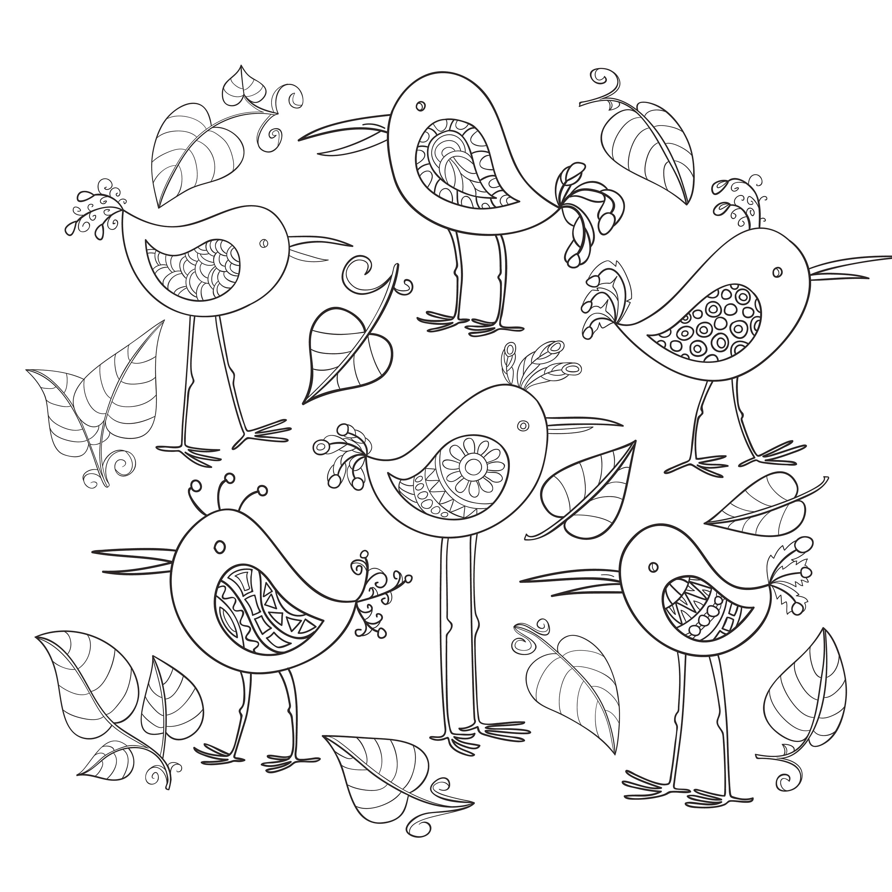 Hand-drawn Birds and Leaves Clipart,png Birds Clipart,doodle Birds ...