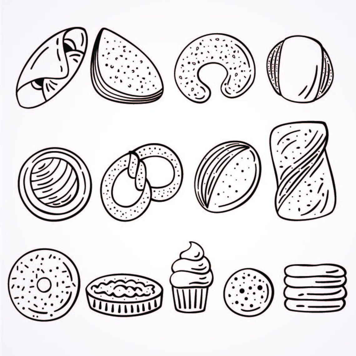 Bakery Hand-drawn Clip Art, 38 Separate Images, EPS,PNG,SVG, Bakery ...