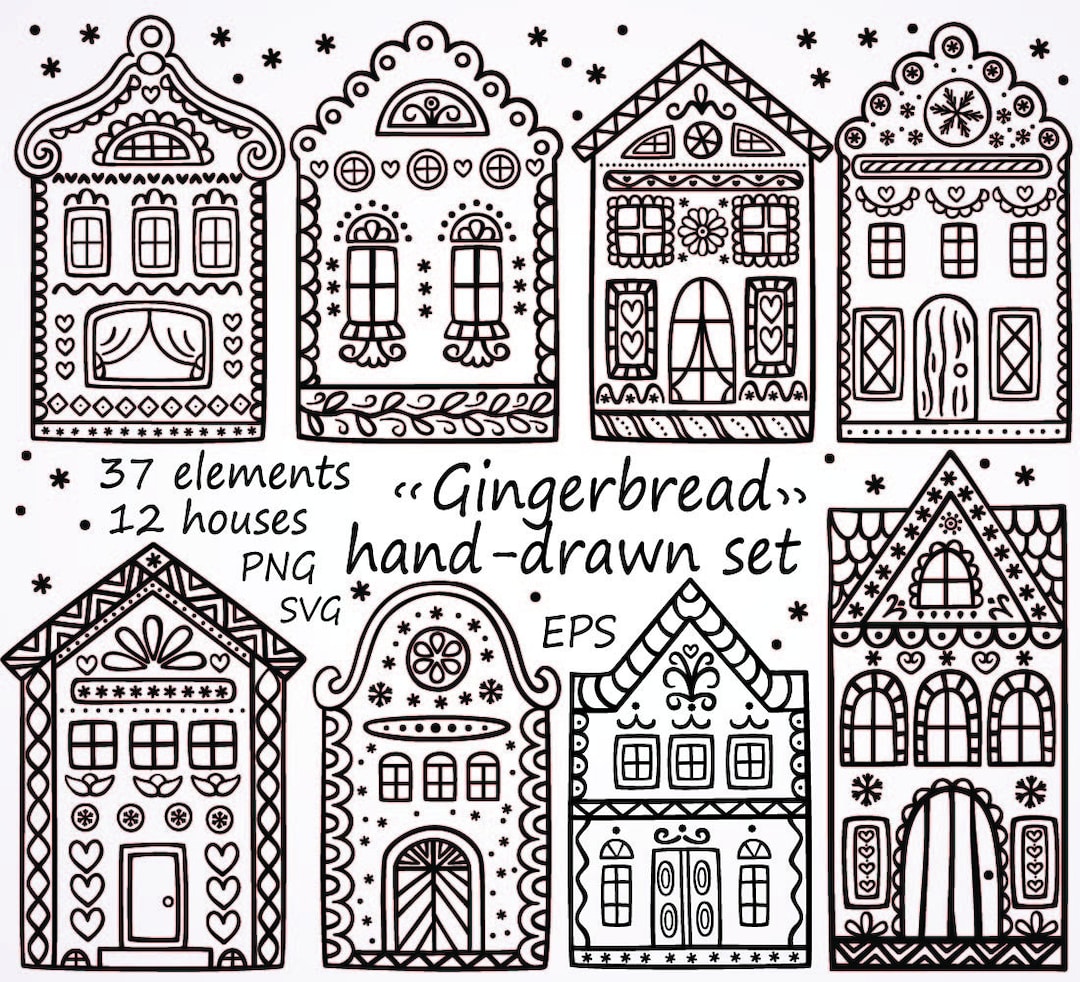 Doodle Gingerbread Houses Clipart, Separete SVG, PNG, EPS Images, 12 ...