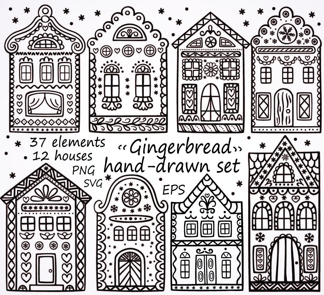 Doodle Gingerbread Houses Clipart, Separete SVG, PNG, EPS Images, 12 ...