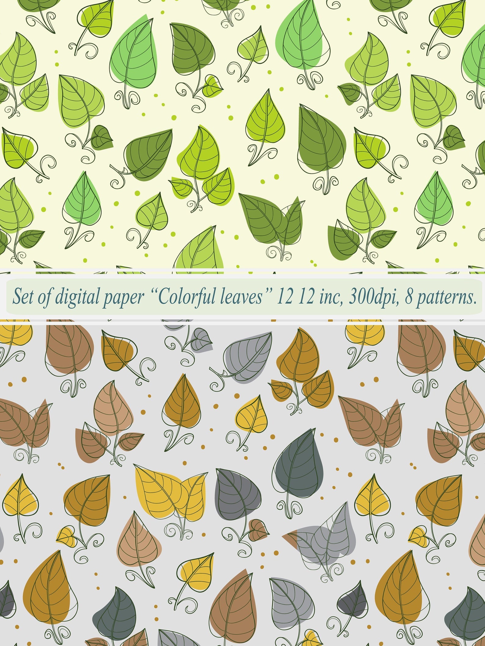 Set of 8 Digital Paperscolorful Leaves.leaf Paper - Etsy