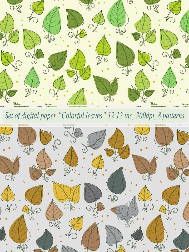 Set of 8 Digital Papers"colorful Leaves".leaf Paper Pack.leaves Digital ...