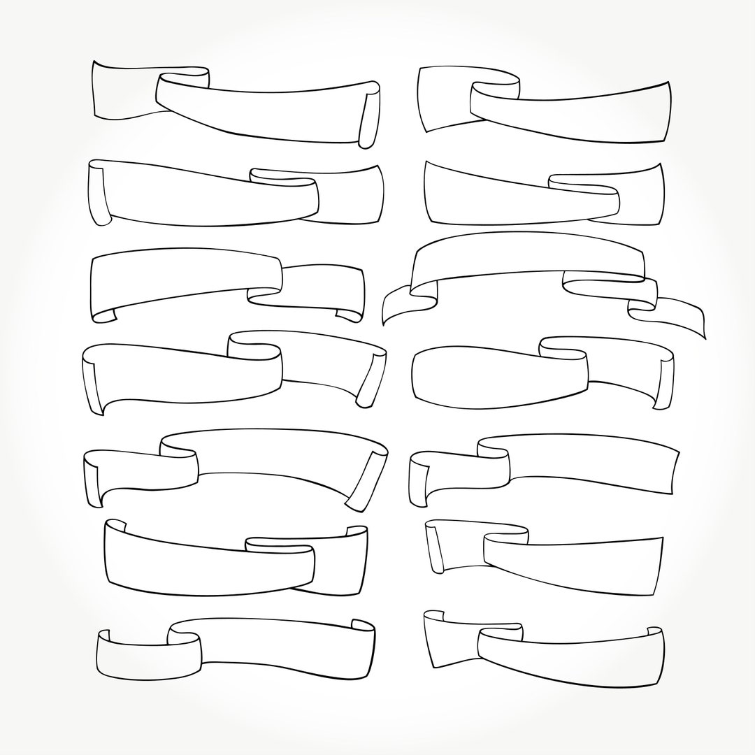 Hand-drawn Ribbons Banners Clipart.15 SVG,15 PNG Banners.doodle Ribbon ...