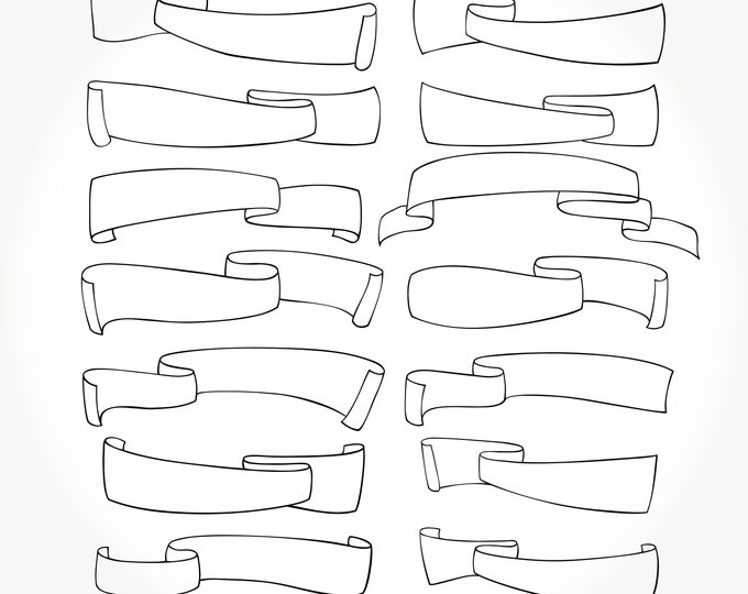Doodle Banners Clipart - Hand Doodled Ribbon Banner - Black & White ...
