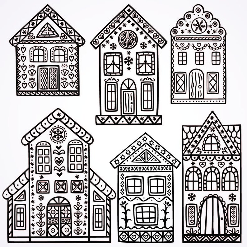 Doodle Gingerbread Houses Clipart, Separete SVG, PNG, EPS Images, 12 ...