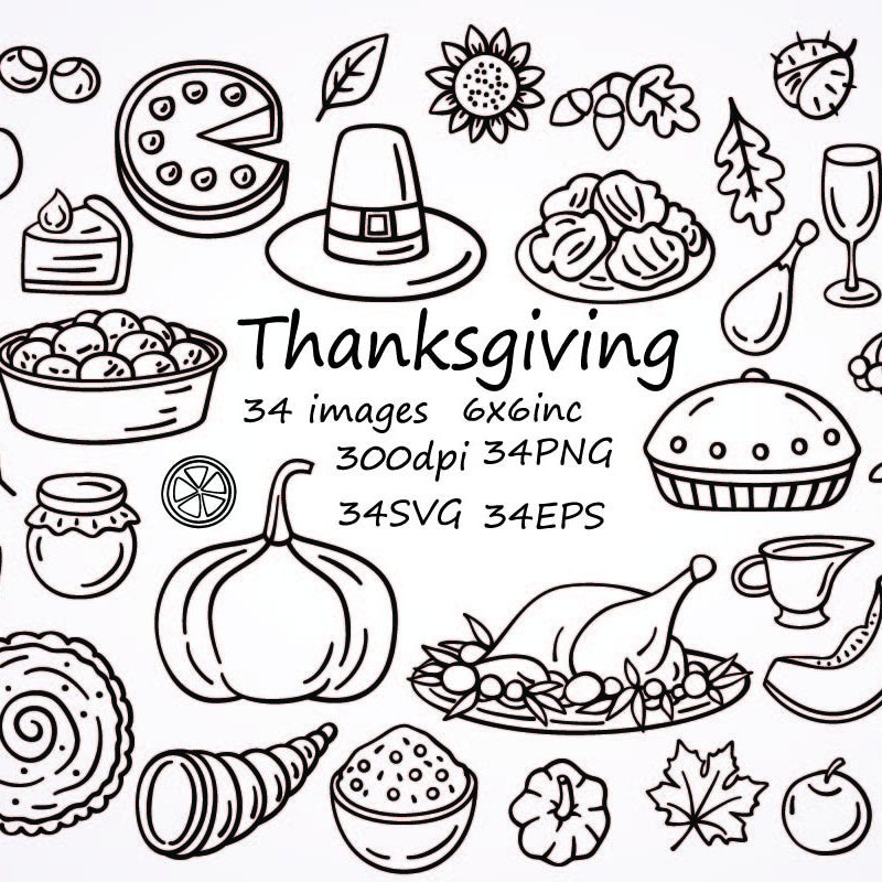 Black and White Thanksgiving Clip Art - Etsy