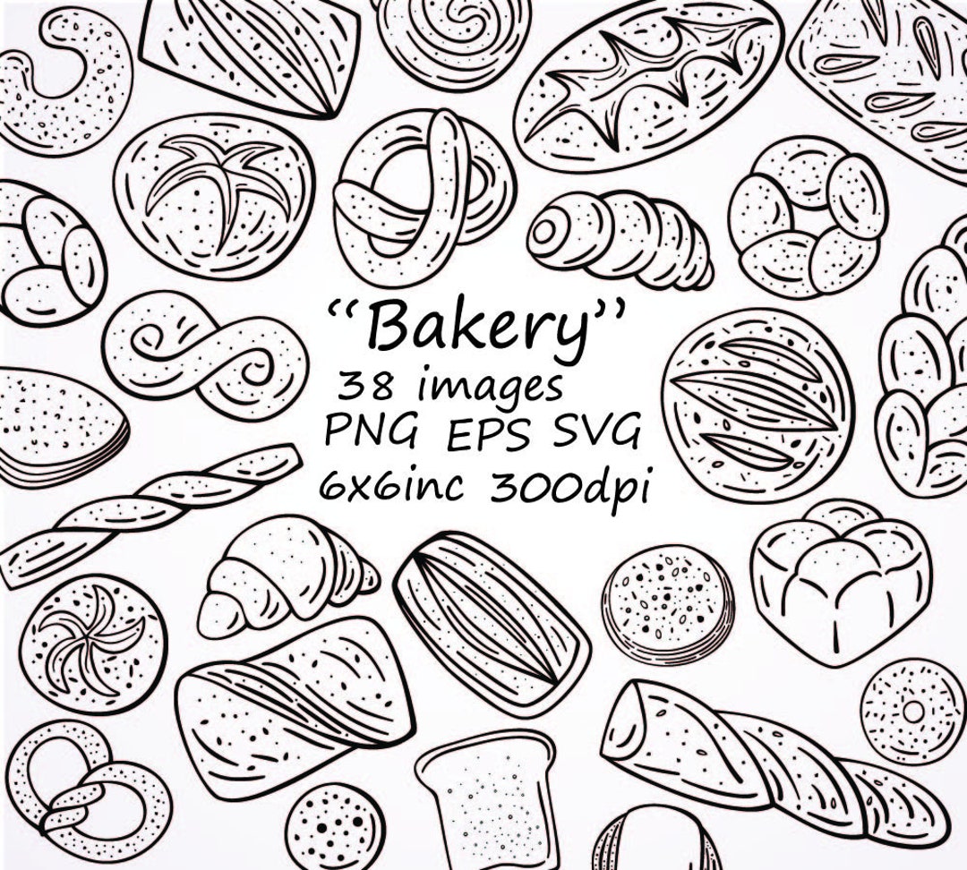 Bakery Hand-drawn Clip Art, 38 Separate Images, EPS,PNG,SVG, Bakery ...