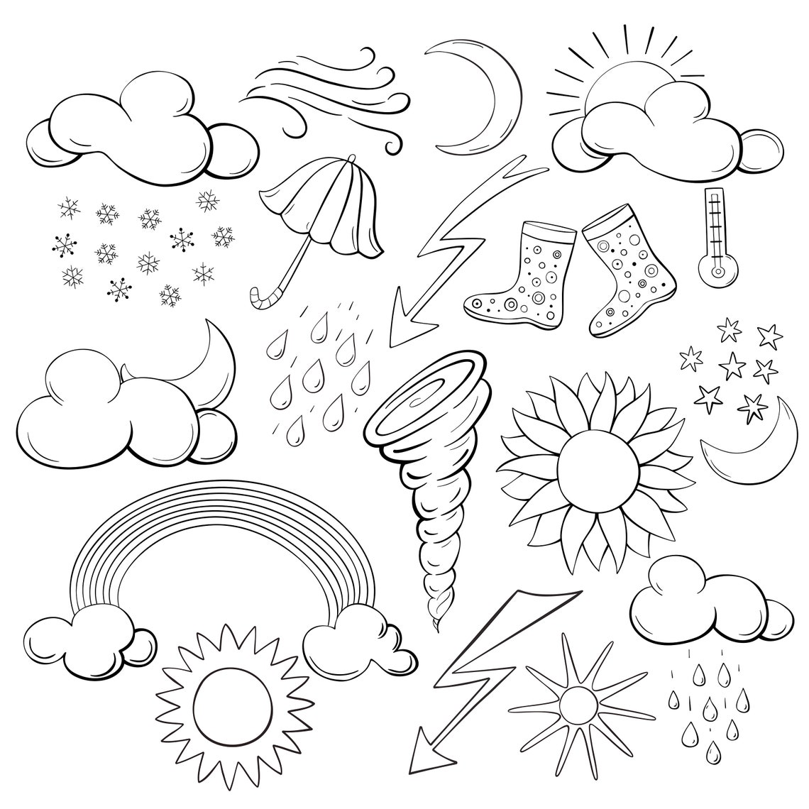 Weather Hand-drawn Clipart.20 PNG Weather Elements,20 SVG Weather ...