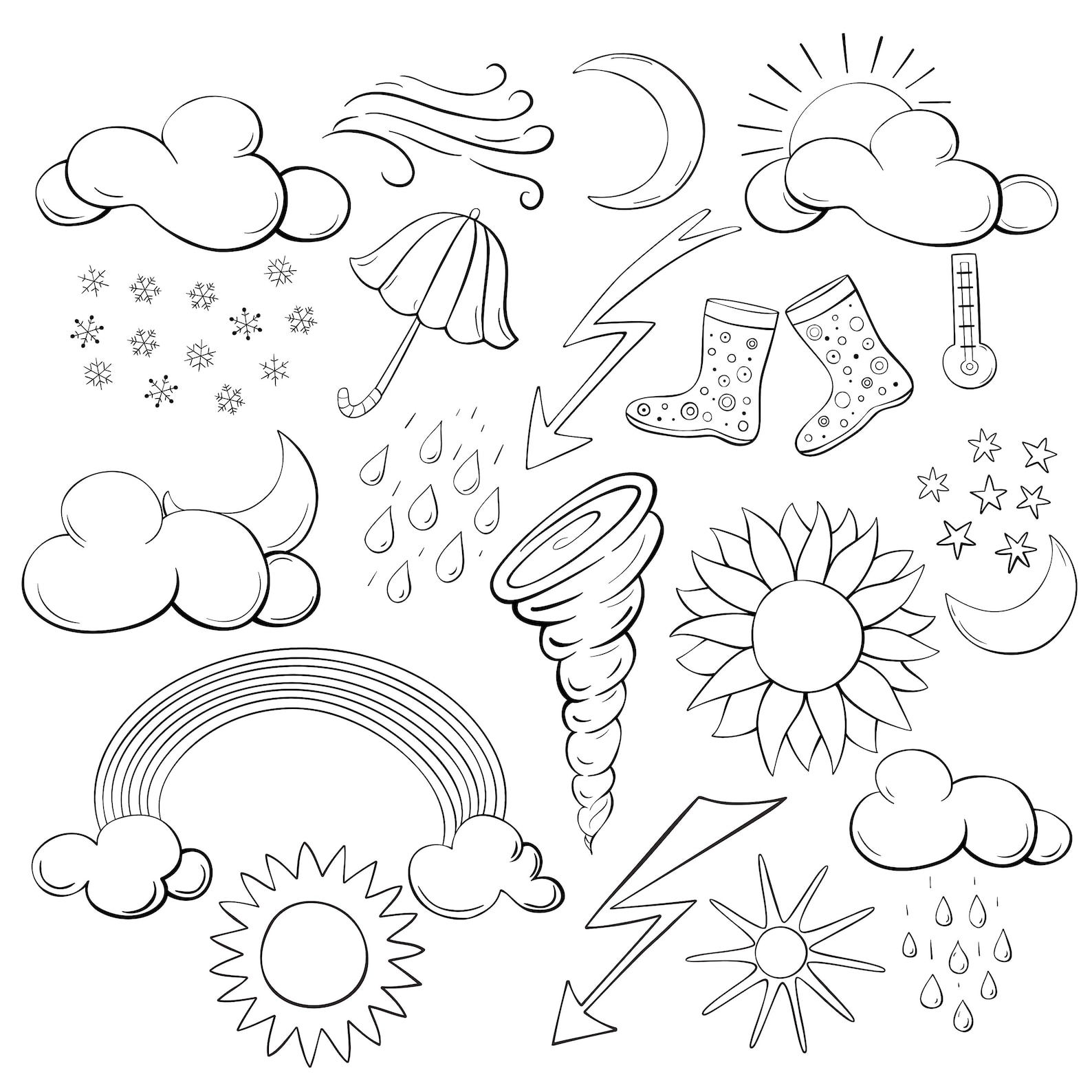 Weather Hand-drawn Clipart.20 PNG Weather Elements,20 SVG Weather ...