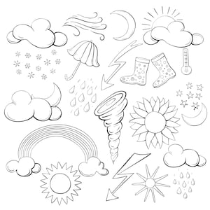 Weather Hand-drawn Clipart.20 PNG Weather Elements,20 SVG Weather ...