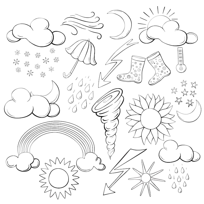 Clipart dibujado a mano por el clima.20 Elementos meteorológicos PNG,20 ...