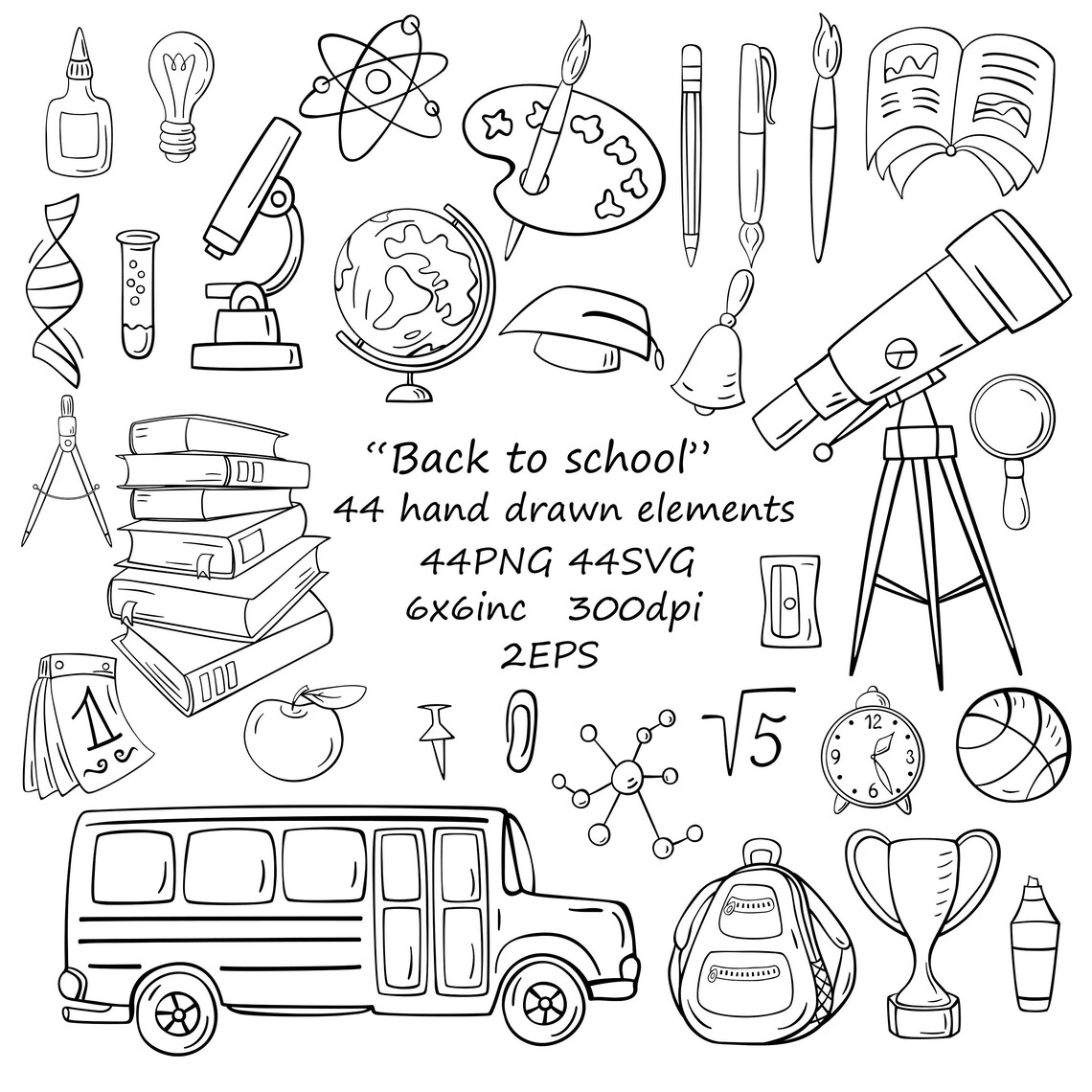 44 School Supplies Clipart, 44SVG School Elements, 44 PNG School ...