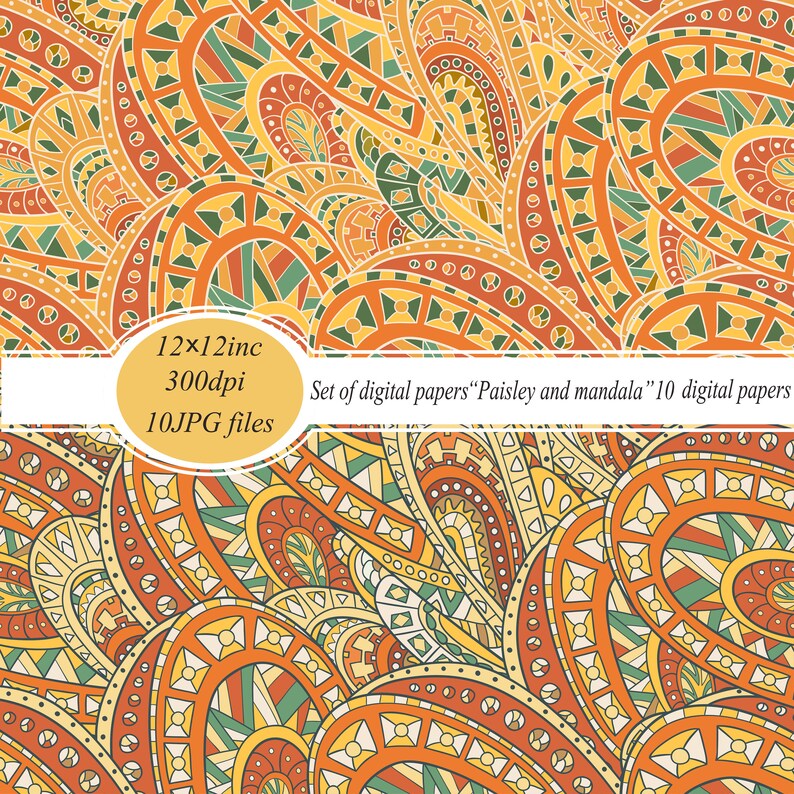 Set of Digital Paper Pack paisley and Mandala. Mandala Pattern ...