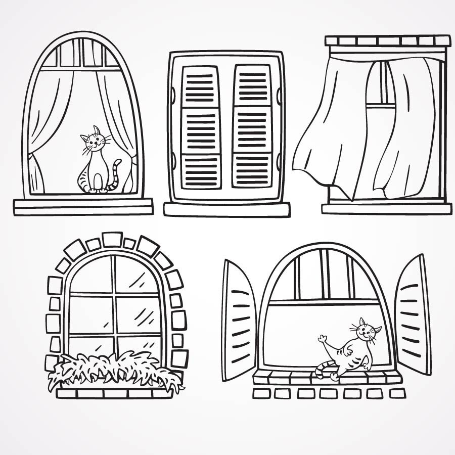 Windows Hand-drawn Set, 20 Separete Images, 20 PNG,20 SVG, 6x6 Inc ...
