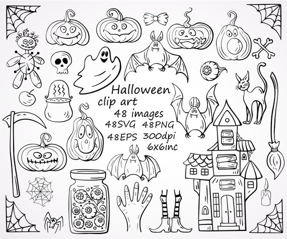 Doodle Halloween Clipart48 Separete SVG PNG EPS Images - Etsy