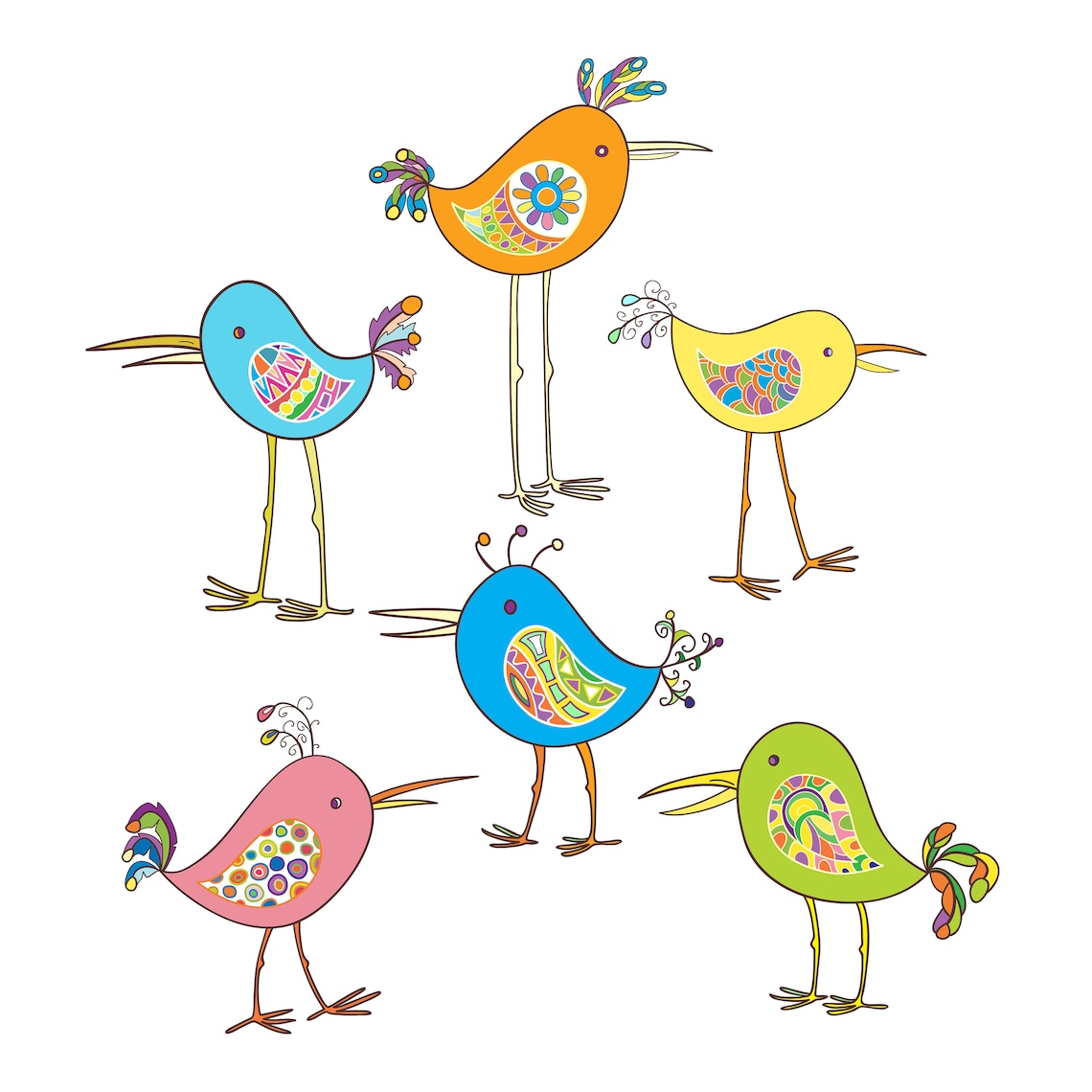 Set Hand-drawn Birds and Leaves.clipart PNG Doodle Birds.clipart PNG ...