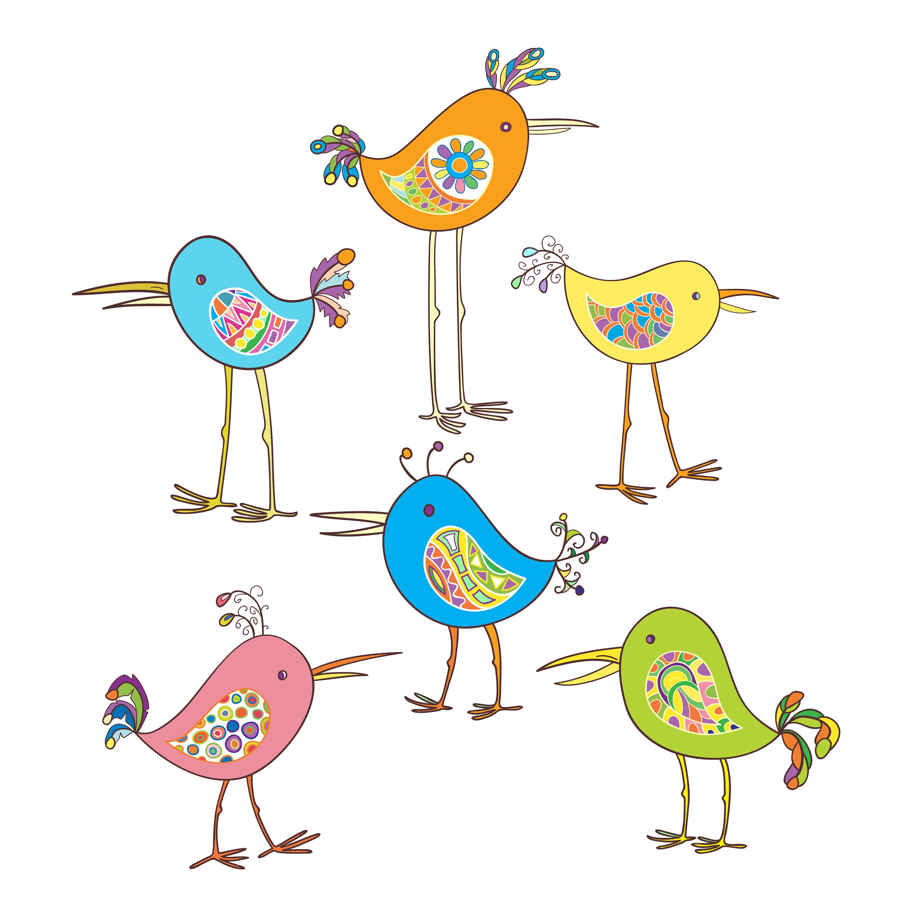 Set Hand-drawn Birds and Leaves.clipart PNG Doodle Birds.clipart PNG ...