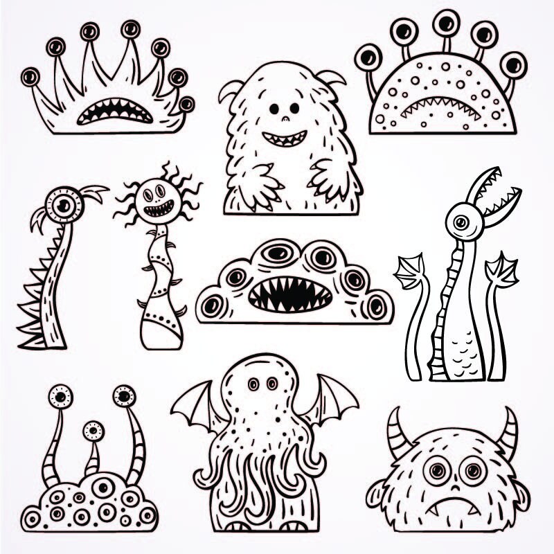 Halloween Monsters and Corners Clipart,11 Hand-drawn Halloween Separete ...