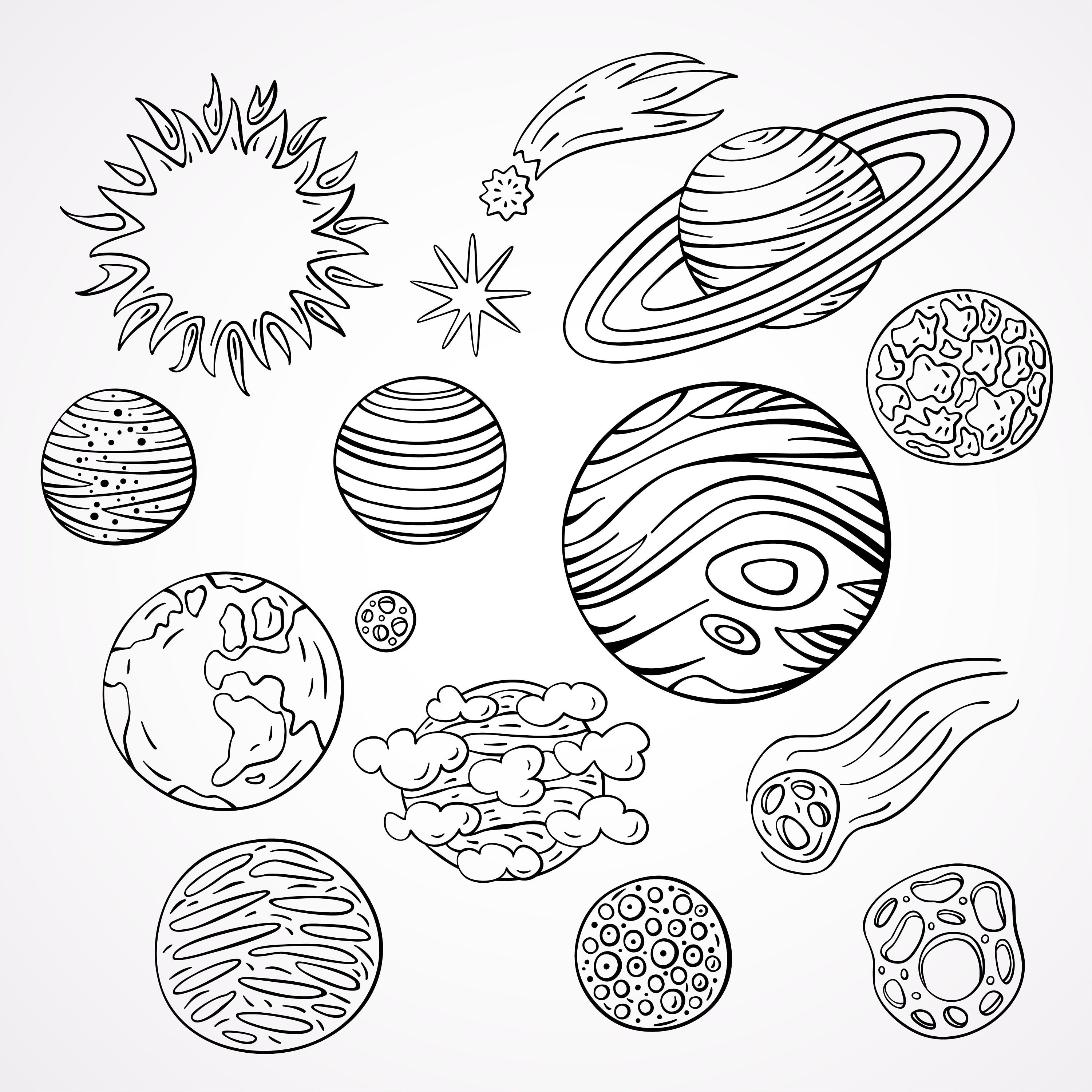Hand-drawn Space Clipart, Astronauts Clip Art, Aliens, UFO, Planets ...