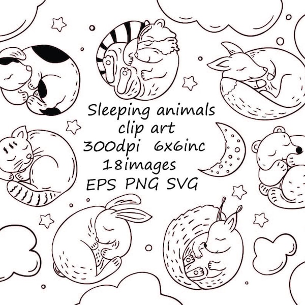 Sleeping Animals Clipart - Etsy