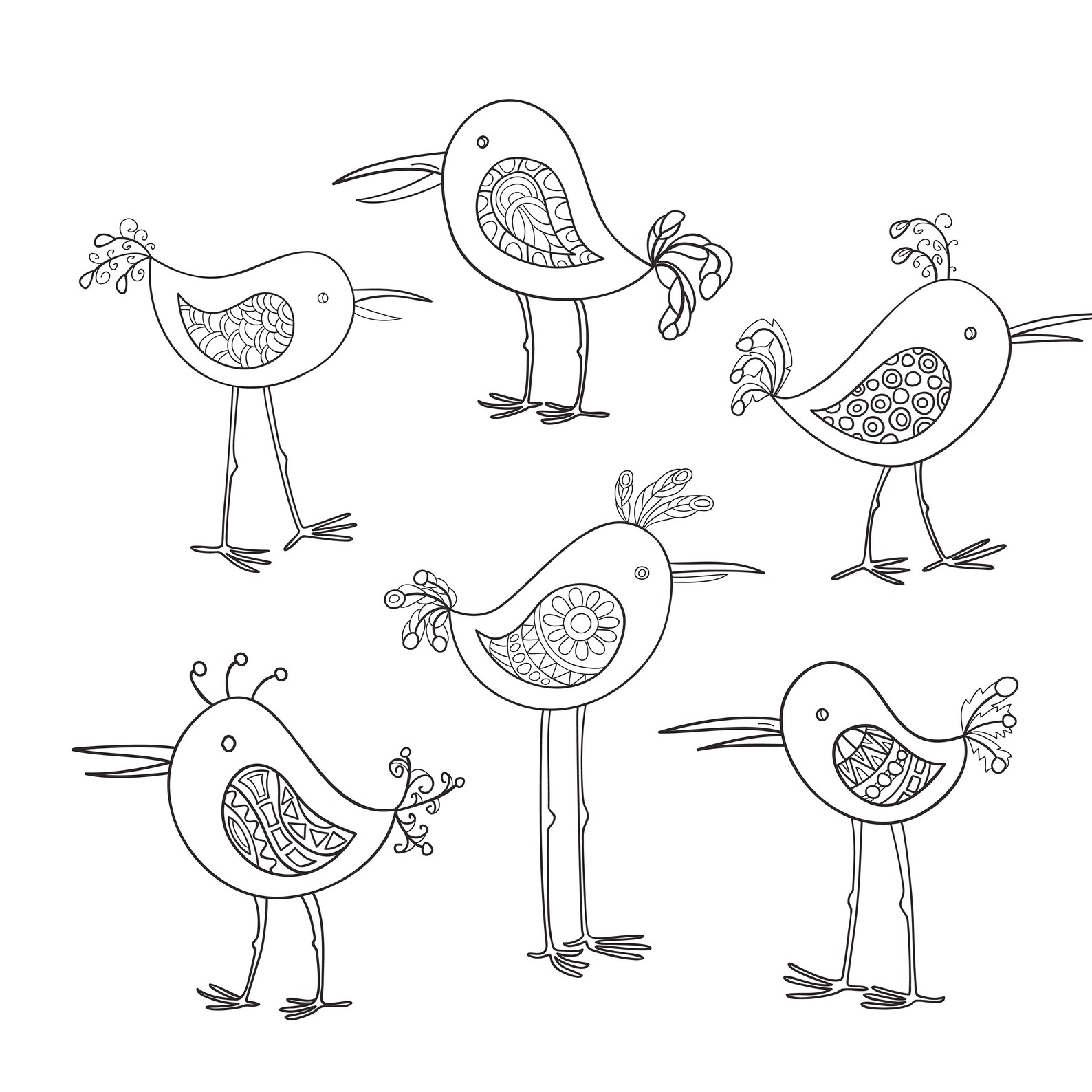 Hand-drawn Birds and Leaves Clipart,png Birds Clipart,doodle Birds ...