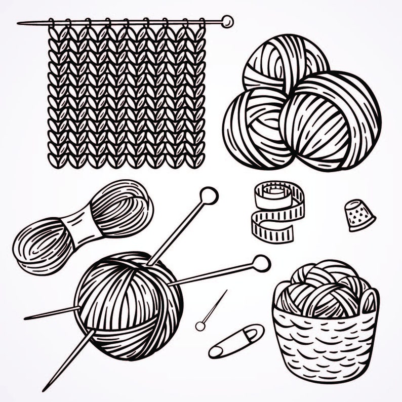 Hand-drawn Knitting Clipart 26 Separete Images - Etsy
