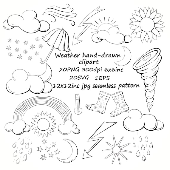 Weather Hand-drawn Clipart.20 PNG Weather Elements20 SVG | Etsy