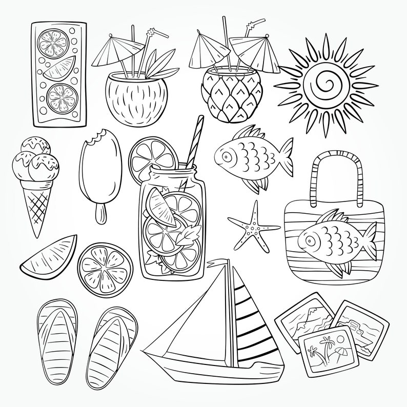 Hand-drawn "summer" Clipart, PNG Summer Clipart, SVG Summer Clipart, 30 ...