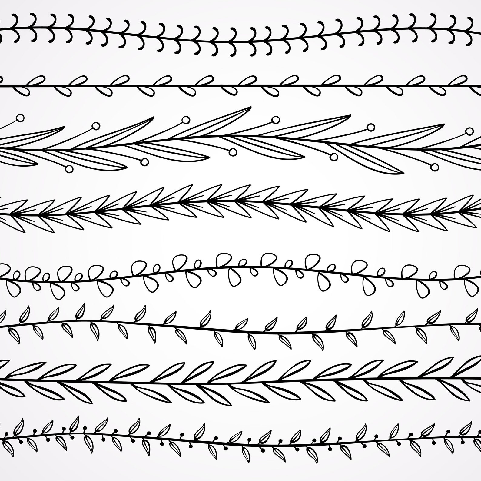 20 Floral Border SVG, Doodle Border PNG, Black and White Colors, 12x6 ...