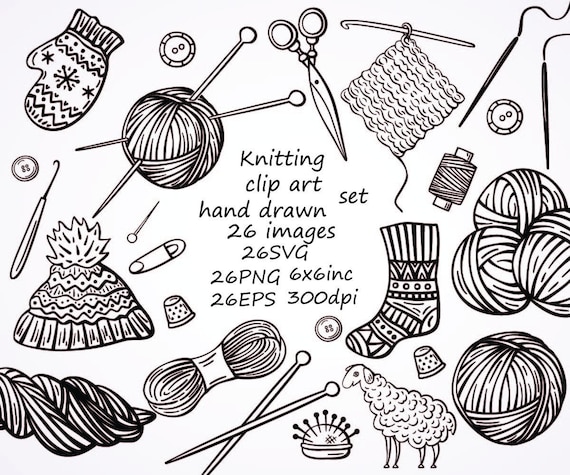 Hand-drawn Knitting Clipart 26 Separete Images - Etsy