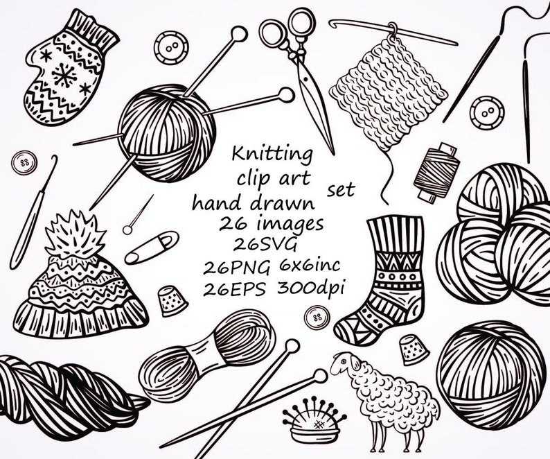 Hand-drawn Knitting Clipart 26 Separete Images - Etsy
