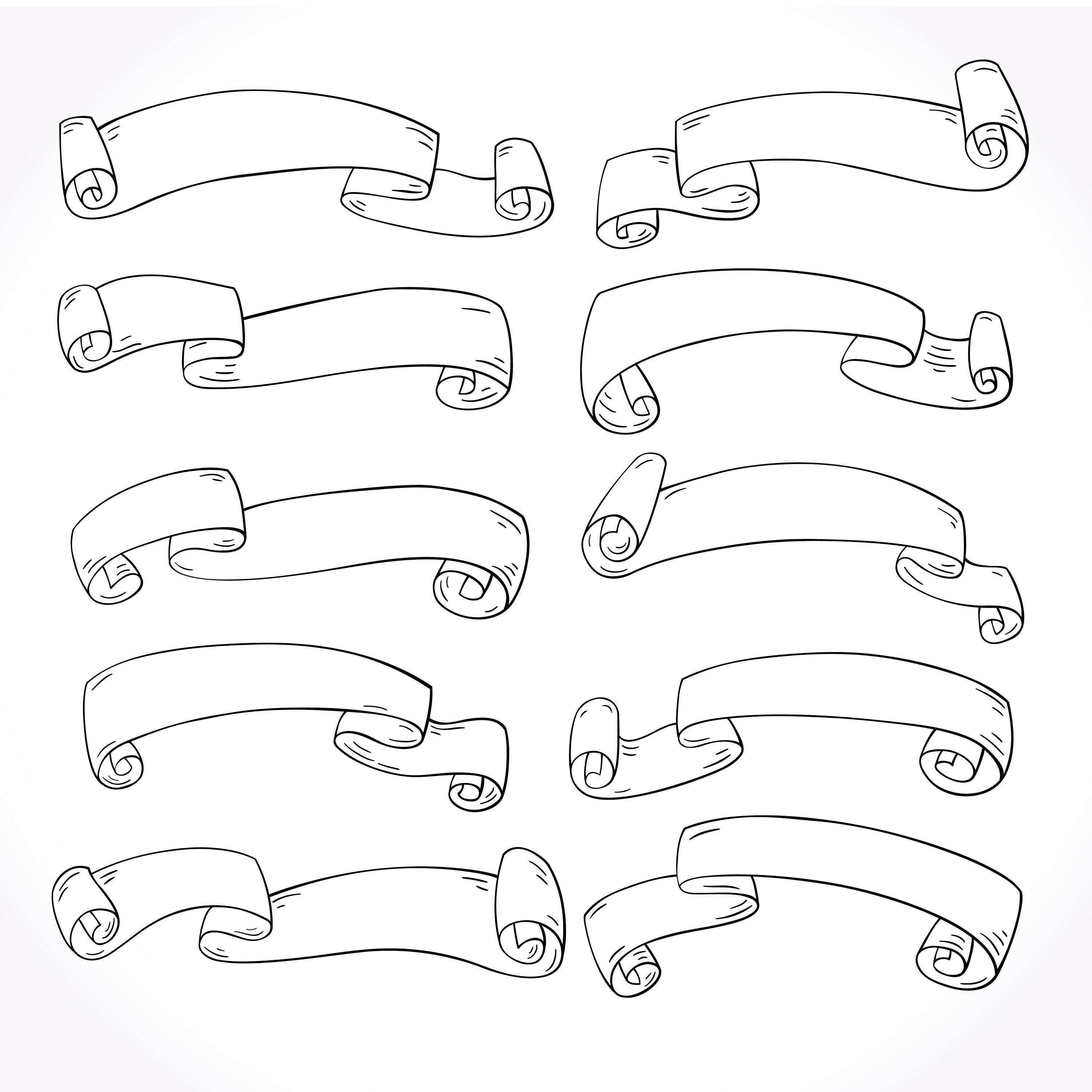Hand-drawn Ribbons Banners Clipart.10 SVG,10 PNG Banners.doodle Ribbon ...