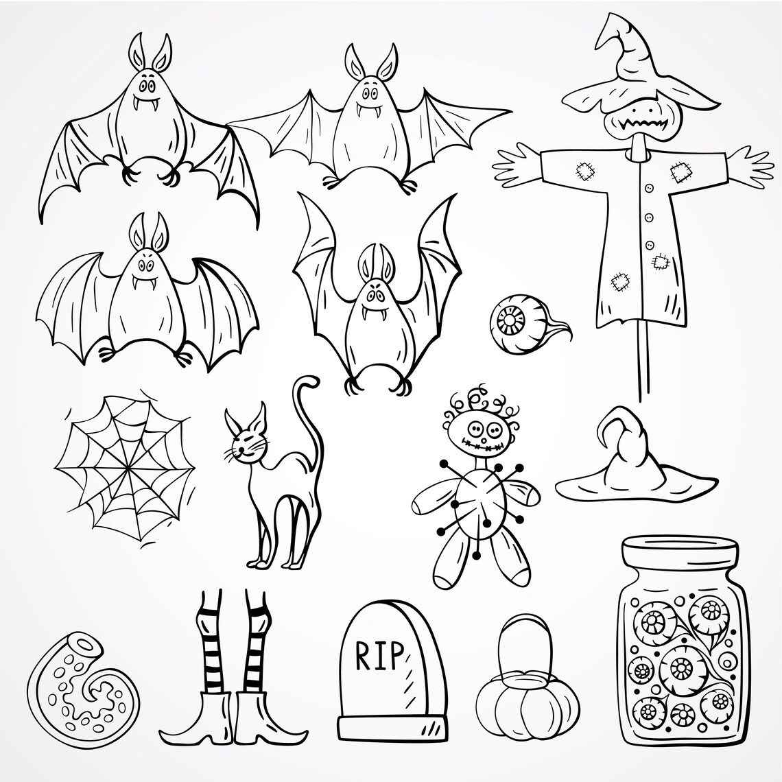 Doodle Halloween Clipart,48 Separete SVG, PNG, EPS Images, Pumpkin ...