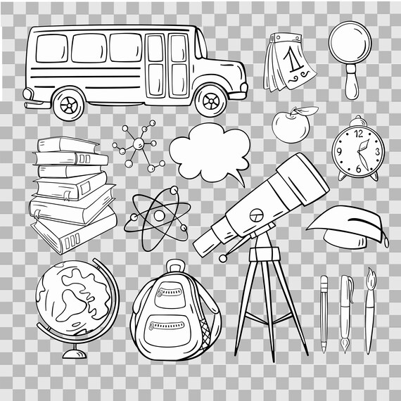 School Supply Clip Art Black And White