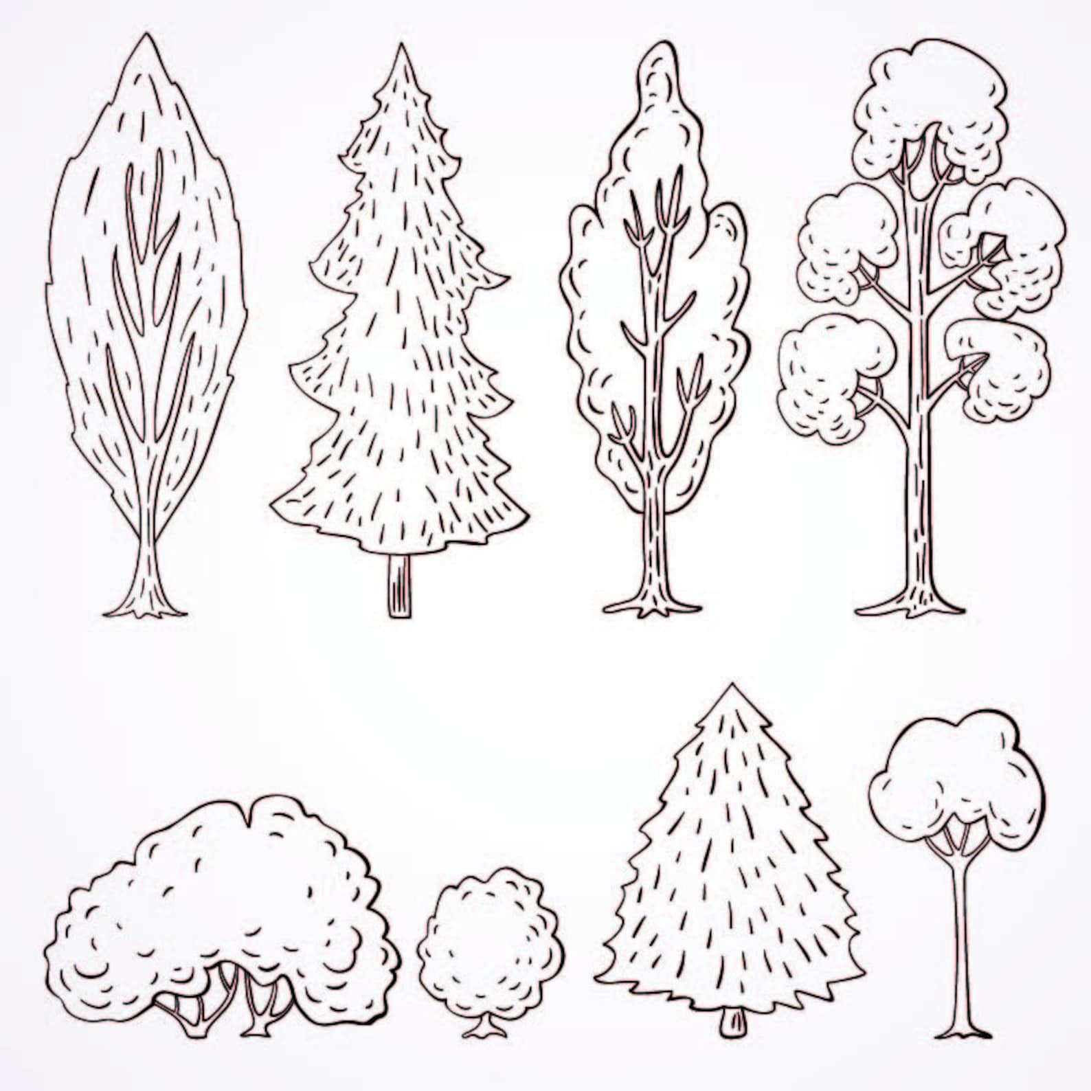 Hand-drawn Forest Trees Clipart, 14 Separate Images Fruits SVG,PNG,EPS, 6x6inc, Doodle Tree ...