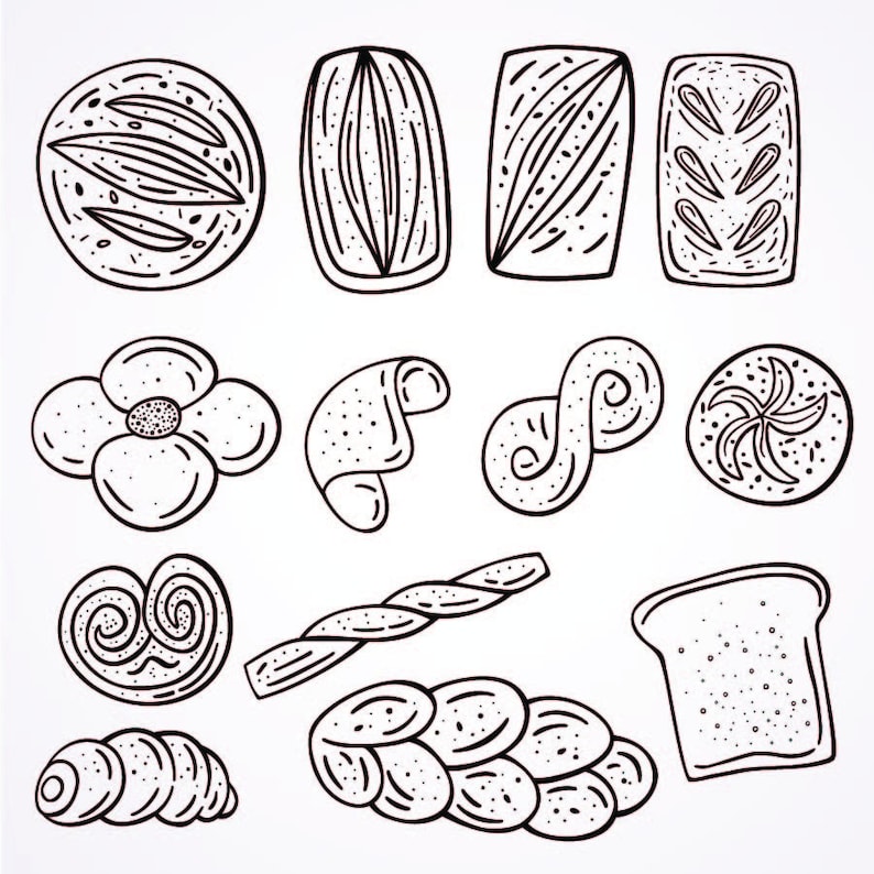 Bakery Hand-drawn Clip Art, 38 Separate Images, EPS,PNG,SVG, Bakery ...