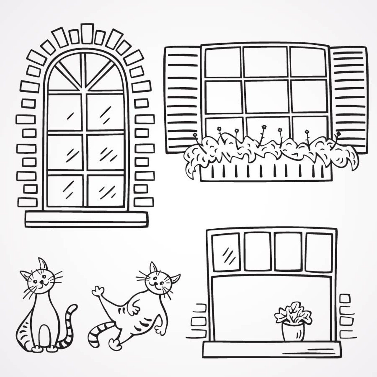 Windows Hand-drawn Set, 20 Separete Images, 20 PNG,20 SVG, 6x6 Inc ...
