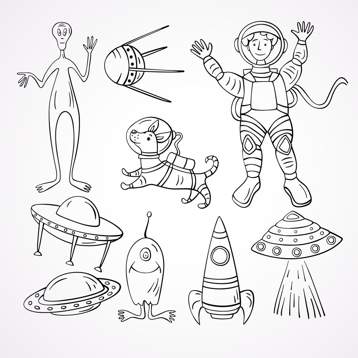 Hand-drawn Space Clipart Astronauts Clip Art Aliens UFO - Etsy