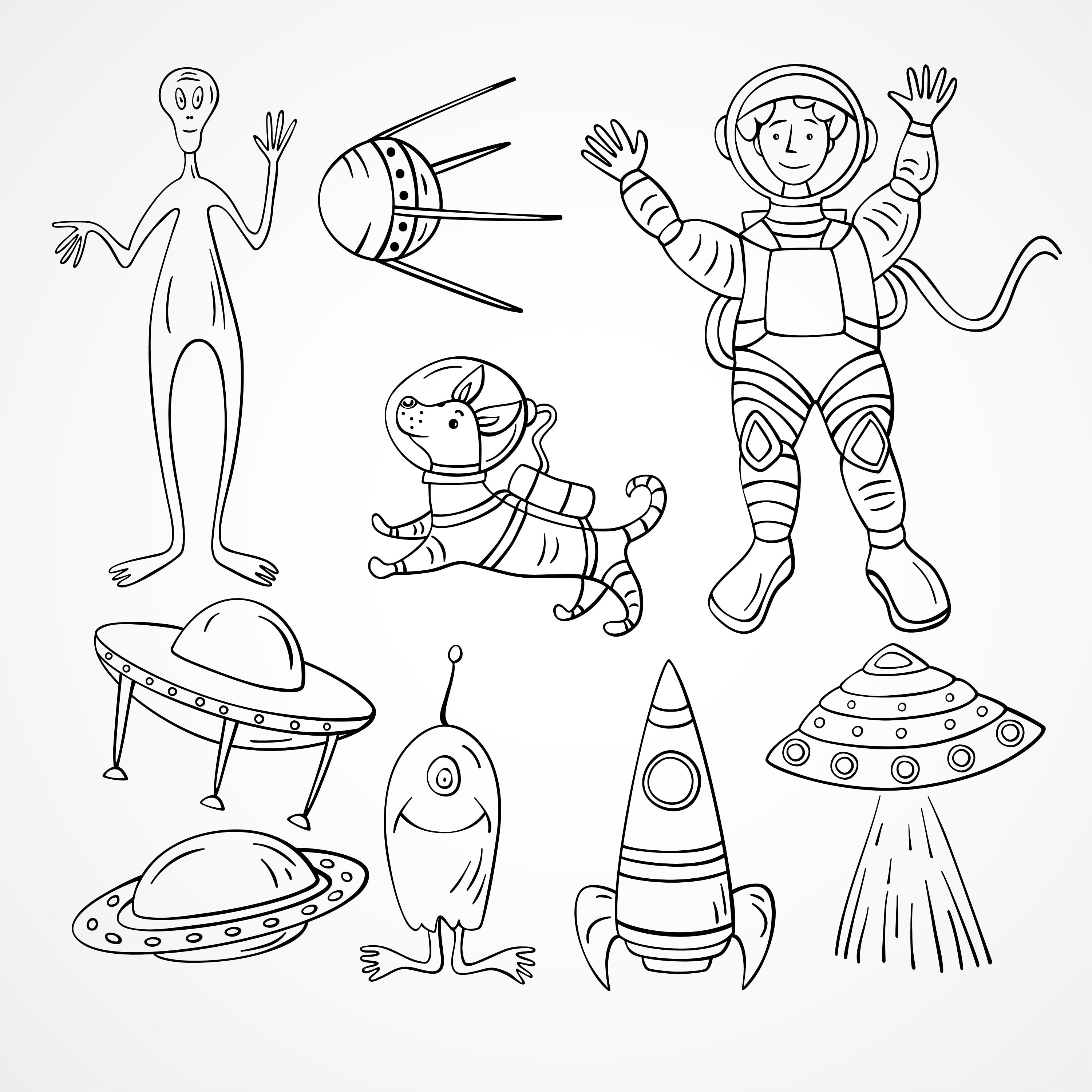 Hand-drawn Space Clipart, Astronauts Clip Art, Aliens, UFO, Planets ...