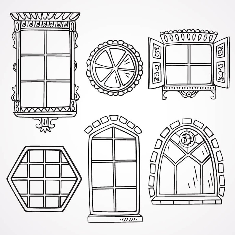 Windows Hand-drawn Set, 20 Separete Images, 20 PNG,20 SVG, 6x6 Inc ...
