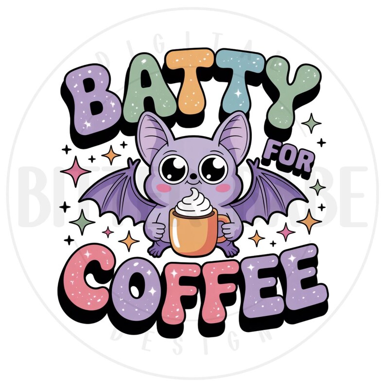 Batty for Coffee PNG | Retro Halloween Clipart (digital Download) - Etsy